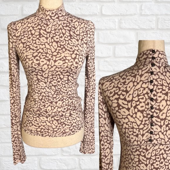 Free People | Tops | Free People Animal Print Turtleneck Exposed ...